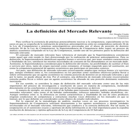 La definición del Mercado Relevante Art 23 06 | PDF