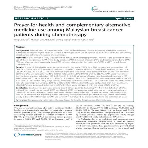 Prayer-for-health and complementary alternative medicine use among Malaysian breast cancer ...