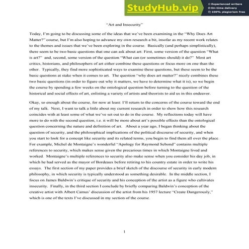 Art And Insecurity | PDF