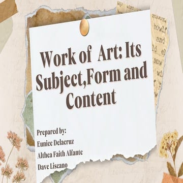 Art Appreciation: Subject and Content ; Kinds and Sources of Subjects ...
