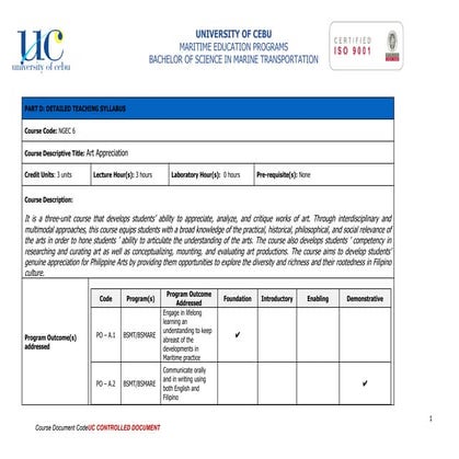 ART APPRECIATION SYLLABUS FOR COLLEGE STUDENTS IN THE UNIVERSITY | PDF