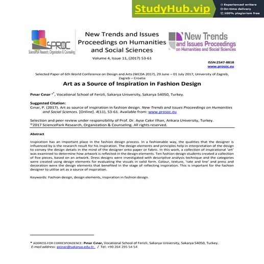 Art As A Source Of Inspiration In Fashion Design | PDF