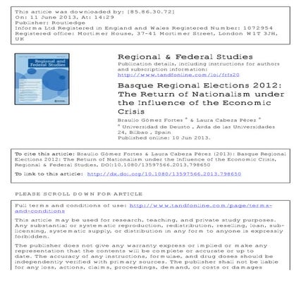 Basque Regional Elections 2012: The Return of Nationalism under the ...