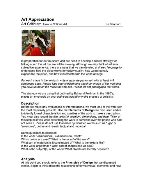 Art Criticism student example | DOCX | Beach Travel | Travel Type