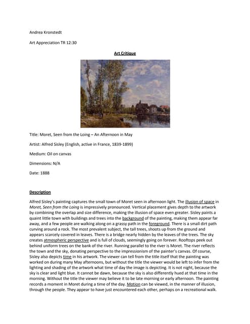 Art Criticism student example | DOCX | Beach Travel | Travel Type