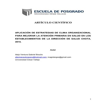 Clima organizacional red salud Chota, Autor: Gabriel B Alejo V | PDF
