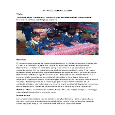 Artículo de divulgación del proyecto ReaderPro para mejorar la lectura ...