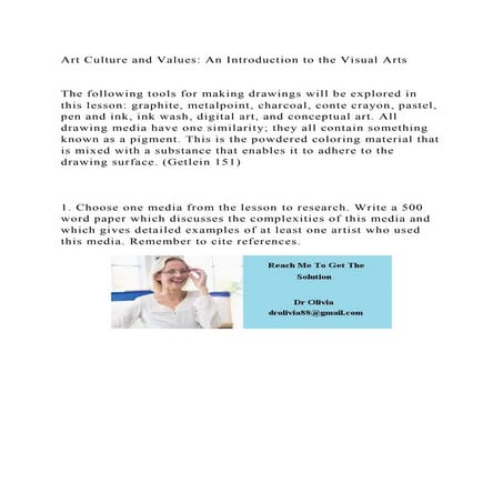 Art Culture and Values An Introduction to the Visual ArtsThe .docx