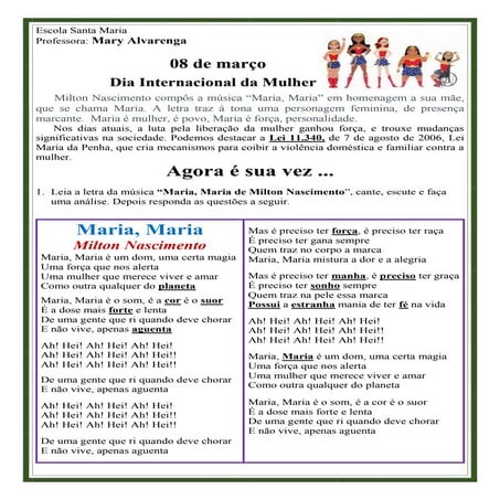Letra da música Maria, Maria de Milton Nascimento | PDF
