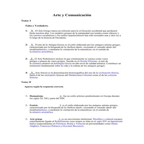 Cuestionario apreciacion al arte y la escultura | PDF
