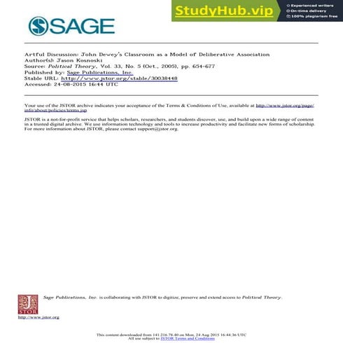 Artful Discussion John Dewey S Classroom As A Model Of Deliberative Association | PDF