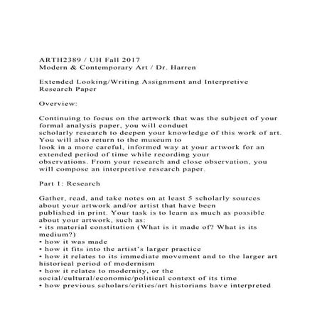 ARTH2389 UH Fall 2017 Modern & Contemporary Art Dr. Harr.docx
