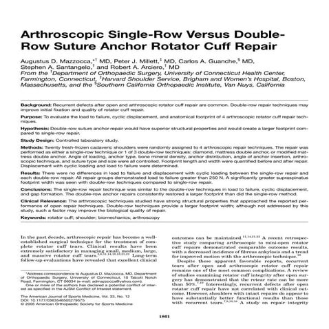 Arthroscopic Single Row Versus Double-Row Suture Anchor Rotator Cuff ...