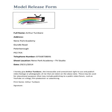 Arthur model release | DOCX