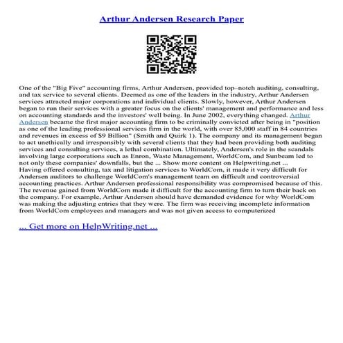 Arthur Andersen Research Paper | PDF