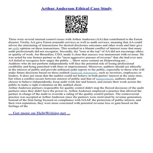 Arthur Anderson Ethical Case Study | PDF