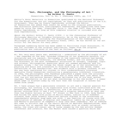 Arthur c. danto's phiosophy of art | PDF