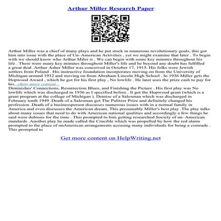 Arthur Miller Essays | PDF