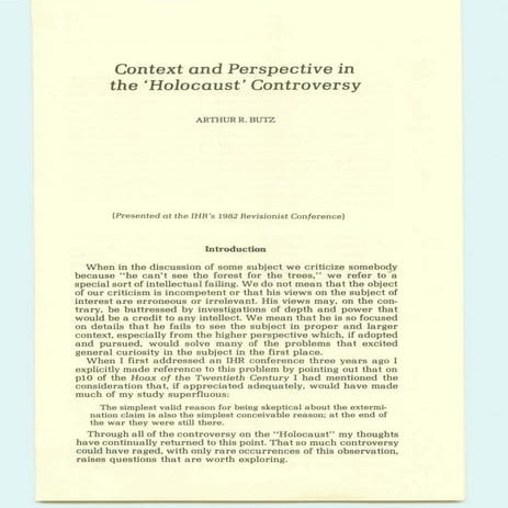Arthur r. butz context and perspective in the 'holocaust' controversy ...