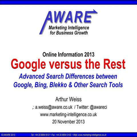 Arthur Weiss Google vs other search tools | PDF