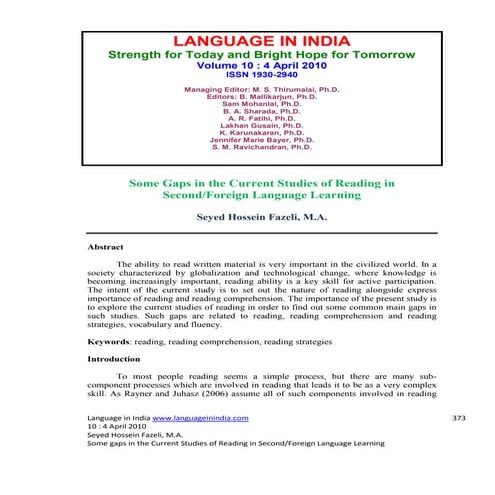 Some Gaps in the Current Studies of Reading in Second/Foreign Language Learning | PDF | Education