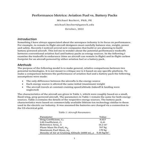 Performance Metrics: Aviation Fuel vs. Battery Packs | PDF