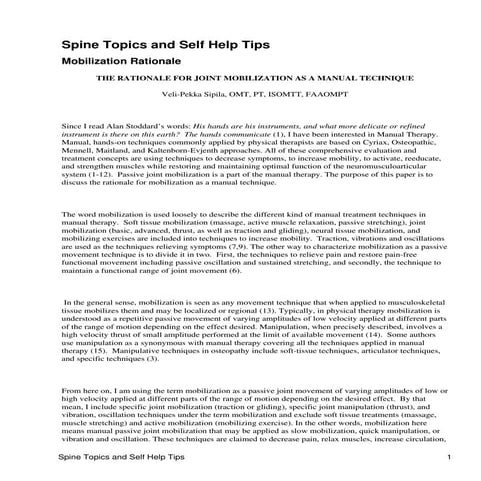Spine Topics and Self Help Tips Mobilization Rationale THE RATIONALE ...