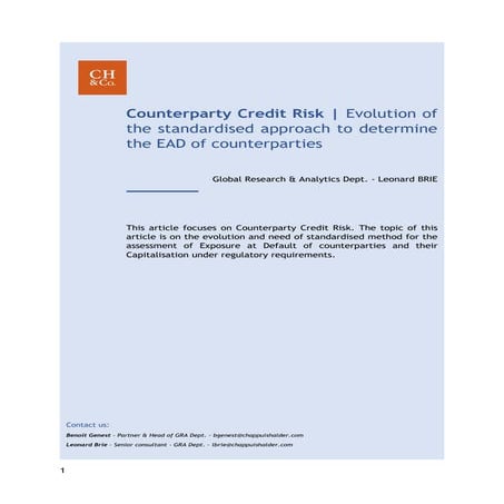 Counterparty Credit RISK | Evolution of standardised approach | PDF