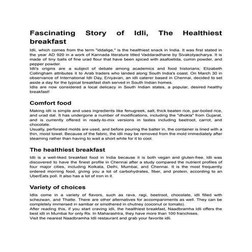 Fascinating Story of Idli | PDF