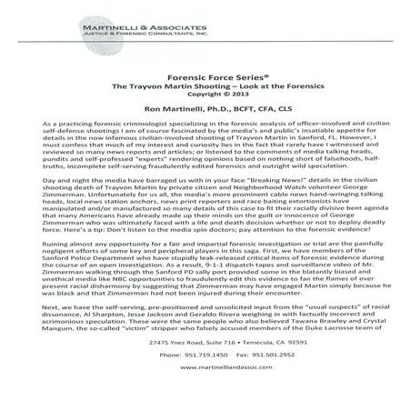 Article The Trayvon Martin Shooting by Ron Martinelli, Ph.D. | PDF
