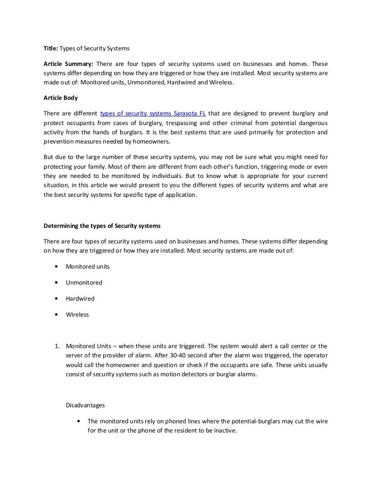 Types Of Security Systems Types Of Security Systems