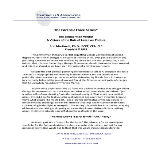 Article:The Zimmerman Verdict A Victory of the Rule of Law over ...