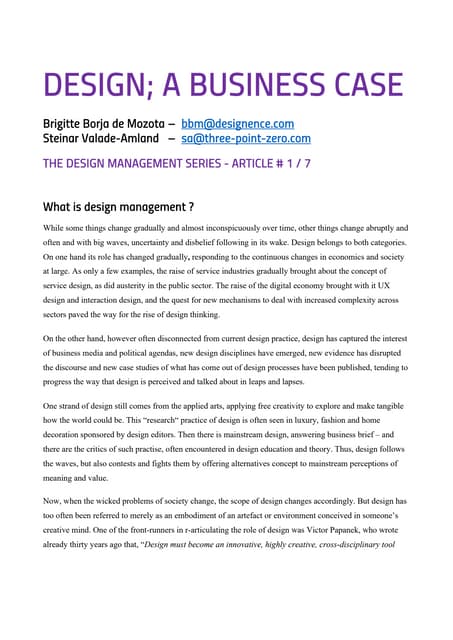 Article # 3 /7 The Design Management Series Management Challenges | PDF