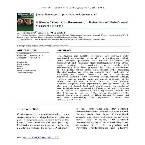 Effect of Steel Confinement on Behavior of Reinforced Concrete Frame | PDF