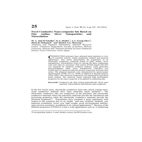 Novel Conductive Nano-composite Ink Based on Poly Aniline, Silver ...