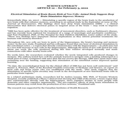 Science Literacy Article 12 for Feb 3, 2012 | DOC