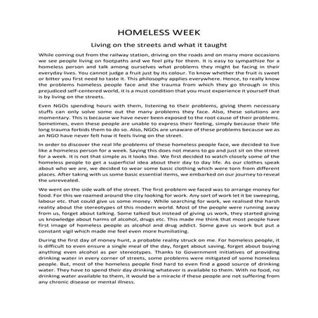 HOMELESS WEEK : Living on the streets and what it taught | PDF