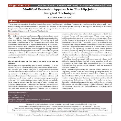 Modified Posterior Approach to the Hip Joint | PDF