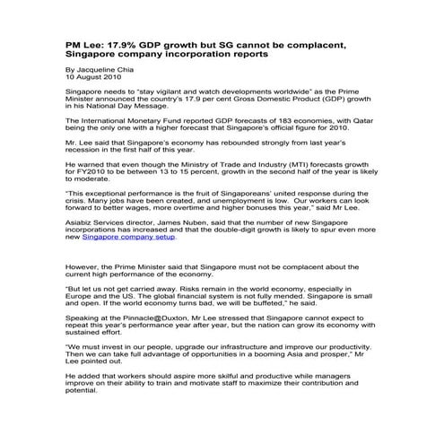 PM Lee: 17.9% GDP growth but SG cannot be complacent, Singapore company ...