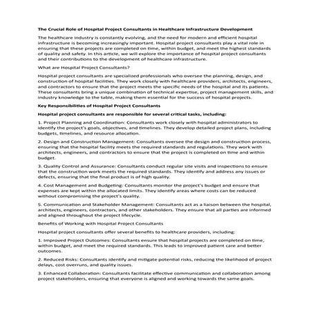 The Crucial Role of Hospital Project Consultants in Healthcare ...
