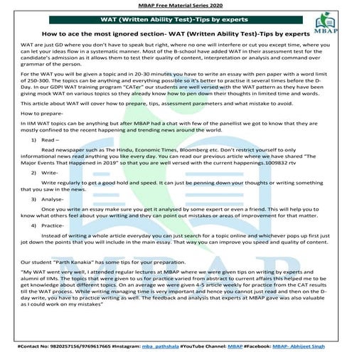 WAT (Written Ability Test)-Tips by experts | MBAP | PDF