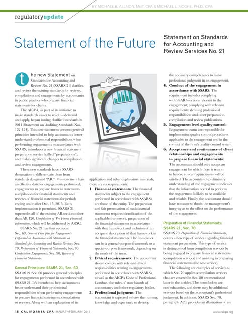 SSARS 21 Preparation of Financial Statements: What Should the Financial ...