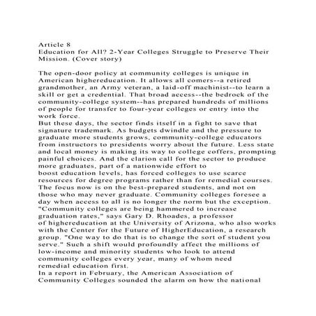 Article 8Education for All 2-Year Colleges Struggle to Preserve.docx