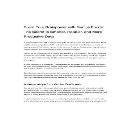 Article on Genuis Foods for your Brain | PDF