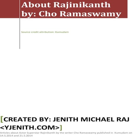 Article about Rajinikanth by Cho Ramaswamy | PDF