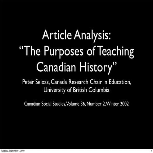Article Analysis The Purposes Of Teaching Canadian History | PPT