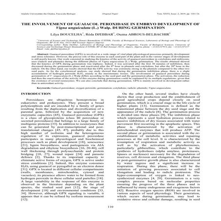 THE INVOLVEMENT OF GUAIACOL PEROXIDASE IN EMBRYO DEVELOPMENT OF Vigna ...