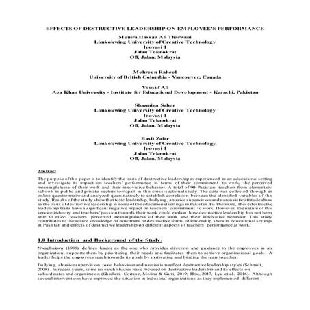 Destructive Leadership & the Millennial Workforce | PDF