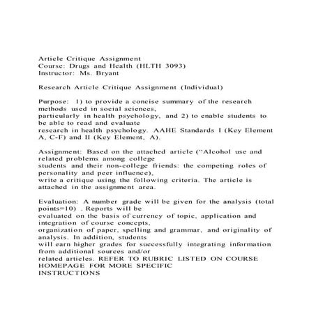 Article critique assignment course drugs and health (hlth 3 | DOCX ...