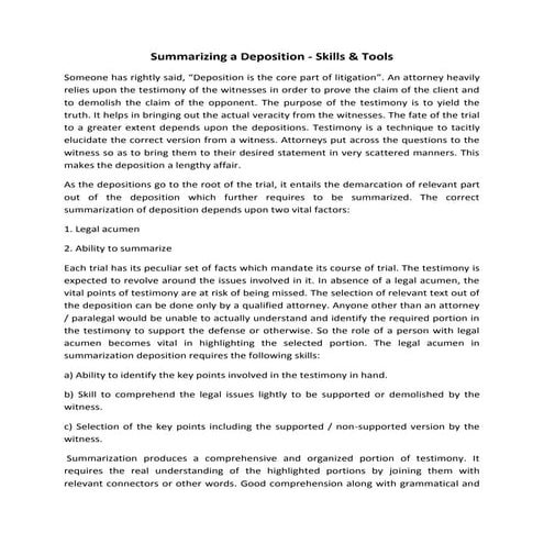 Summarizing a Deposition - Skills & Tools | PDF